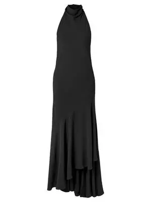 Alaïa Open-back Asymmetric Ribbed Wool Maxi Dress - Black