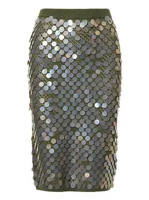 ZANKOV Sequinned Wool And Cashmere-blend Midi Skirt - Olive