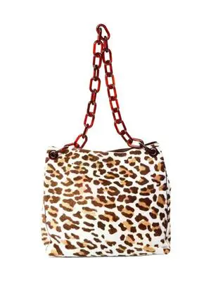Prada 2000s Leopard-pattern Calf Hair Shoulder Bag - White