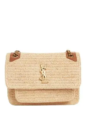 Saint Laurent Medium Niki Woven Raffia Shoulder Bag - Natural/brick