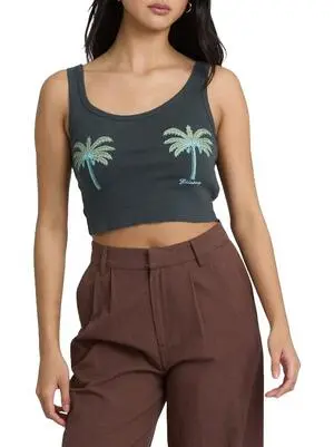 BILLABONG Vacation Crop Graphic Tank - Off Black