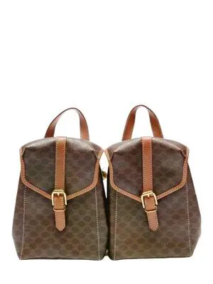 Celine 1990s-2000s Macadam Twin Backpack - Brown