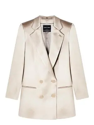 Giorgio Armani Silk Satin Double-breasted Jacket - Beige