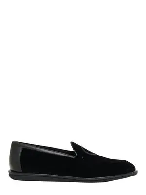 Giorgio Armani Velvet Slip-on Loafer With Logo - Black