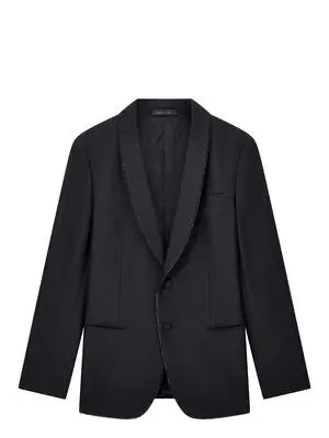 Giorgio Armani Single-breasted Jacket In Wool Crepe - Black