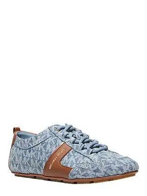 Michael Kors Keely Signature Logo-print Denim And Leather Trainers - White