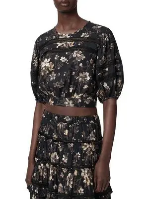ALLSAINTS Floral Lace Trim Top - Vine Black