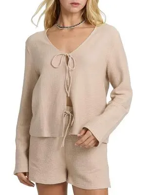 BILLABONG Maya Textured Tie-front Knit Top - Oatmeal