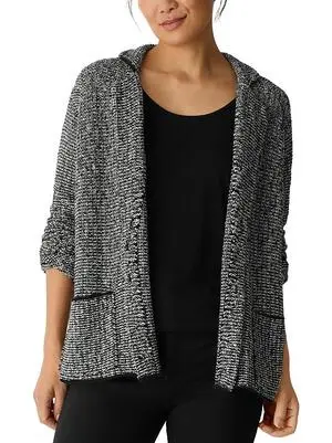 Eileen Fisher Notch Collar Knit Jacket - Black/white
