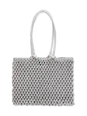 Clare V. Sandy Metallic Macrame Tote - Silver