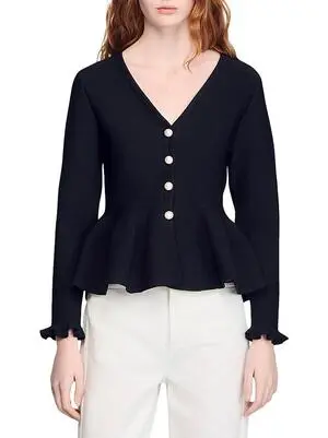 Sandro Peplum Cardigan Sweater - Black