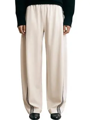 REISS Petite Elle Barrel Leg Side Stripe Pants - Cream