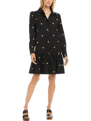 Karen Kane Long Sleeve Embroidered Ruffle Hem Dress - Black