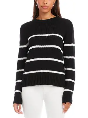 Karen Kane Stripe Crewneck Sweater - Black/ Off White