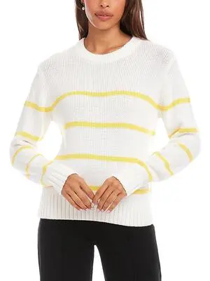 Karen Kane Stripe Crewneck Sweater - Off White/ Lemon