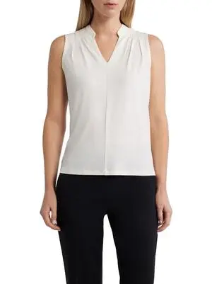 Anne Klein Pleat Shoulder Sleeveless Top - White Dove