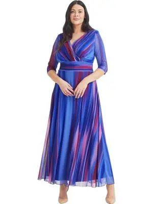 SCARLETT & JO Verity Ikat Print Maxi Gown - Blue Ikat