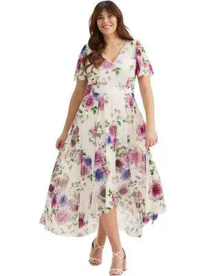SCARLETT & JO Tilly Floral Sweetheart Hi-lo Dress - Cream Pink Multi