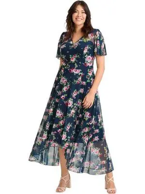 SCARLETT & JO Tilly Floral Sweetheart Hi-lo Dress - Navy Pink