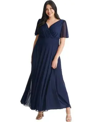 SCARLETT & JO Scarlett & Jo Isabelle Angel Sleeve Maxi Dress Solid Navy