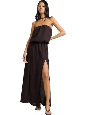 Onia Air Linen High Slit Maxi Dress - Espresso