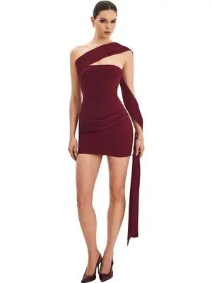 MISS CIRCLE Strapless Mini Dress With Ribbon Detail - Crimson