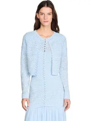 Sandro Cropped Pearled Cardigan - Sky Blue
