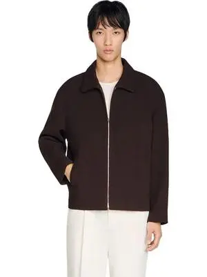 Sandro Waffled Zip-up Jacket - Chocolate