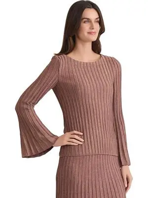 Misook Lurex Bell Sleeve Knit Tunic - Midnight Umber