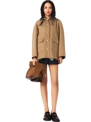 Maje Wool Coat With Removable Hood - Beige