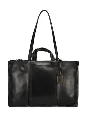 OLD TREND Genuine Leather Structured Carryall Tote - Black