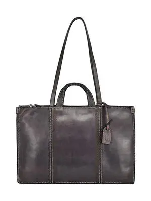 OLD TREND Genuine Leather Structured Carryall Tote - Grey