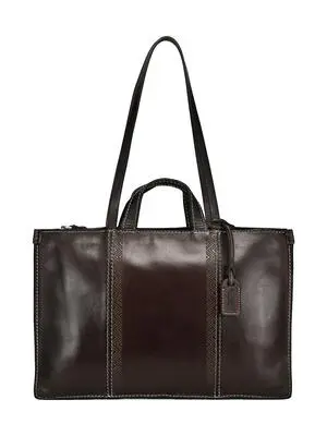 OLD TREND Genuine Leather Structured Carryall Tote - Taupe