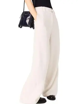 Maje Wide-Leg Tweed Trousers Ecru