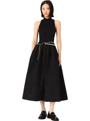 Maje Mixed-material Taffeta Midi Dress - Black