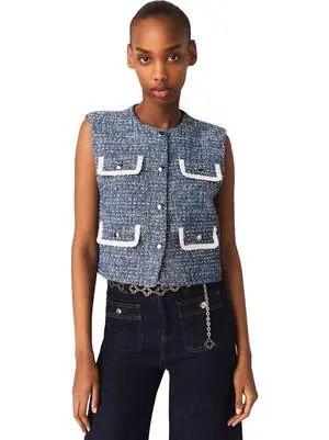 Maje Tweed Waistcoat - Blue