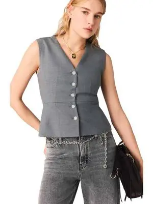 Maje Jewel-button Tailored Waistcoat - Grey