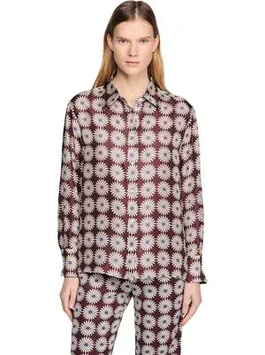 Sandro Floral Print Silk Shirt - Marron/bleu