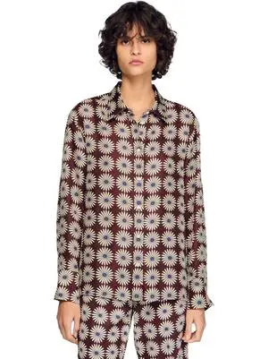 Sandro Floral Print Silk Shirt - Marron/bleu