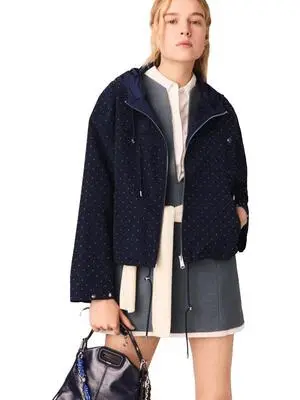 Maje Rhinestone-embellished Hooded Windbreaker - Navy