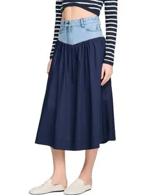 Sandro Mixed-material Maxi Skirt - Navy Blue