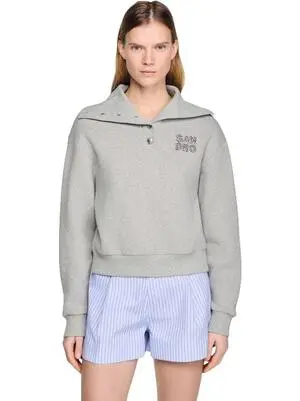 Sandro Embroidered Fleece Sweatshirt - Grey