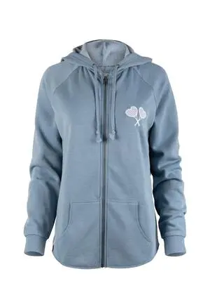 LOVE ALL TENNIS Lightweight Full Zip Hoodie - Misty Blue