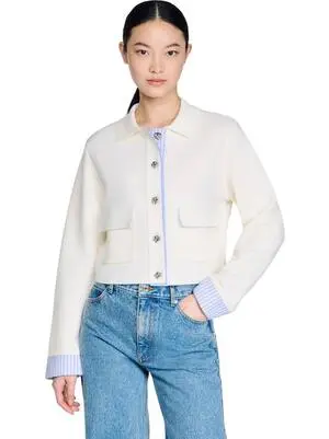 Sandro Wool Polo Cardigan - Ecru