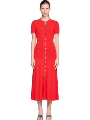 SANDRO Knit Button-Up Maxi Dress