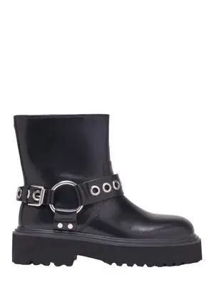 Maje Leather Biker Boots - Black