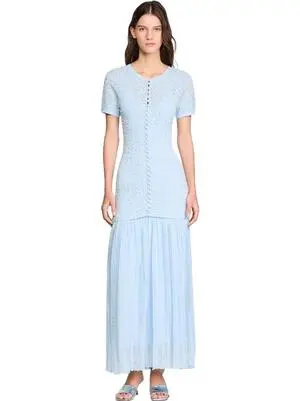 Sandro Beaded Knit Maxi Dress - Sky Blue