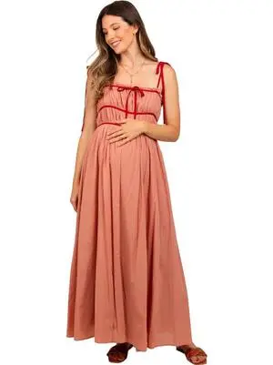 PINKBLUSH Contrast Ribbon Trim Maxi Dress - Salmon