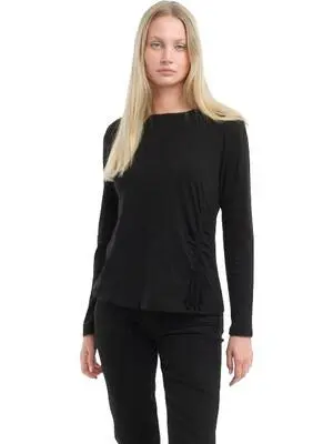 WILT CLOTHING Long Sleeve Ruched Side Top - Black