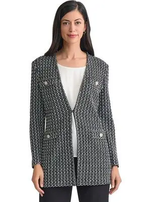 Misook Trim Tweed Knit Jacket - Black/white